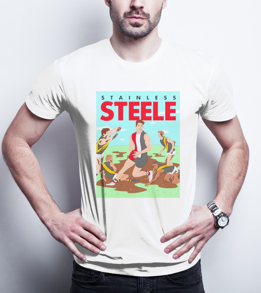 Stainless Steele AFL Football Hero In Action On Muddy Field T-Shirt