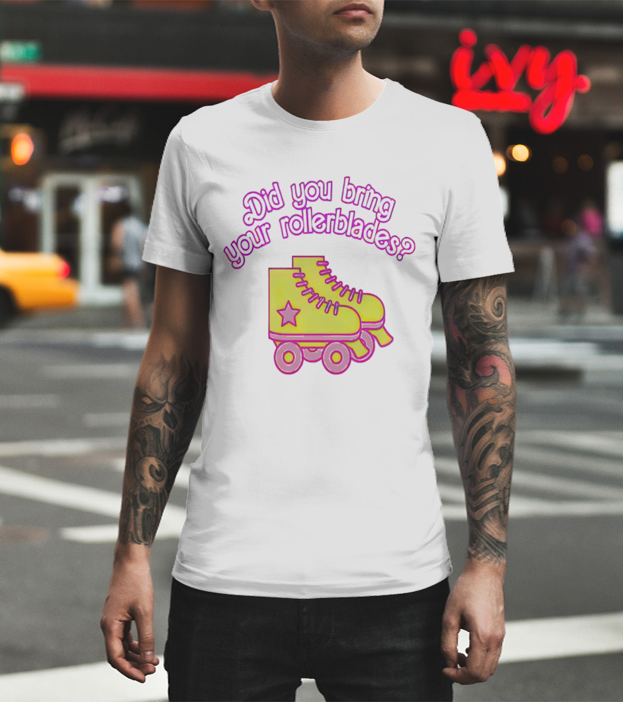 Did You Bring Your Rollerblades Retro Neon Yellow Pink Star Roller Skates T-Shirt