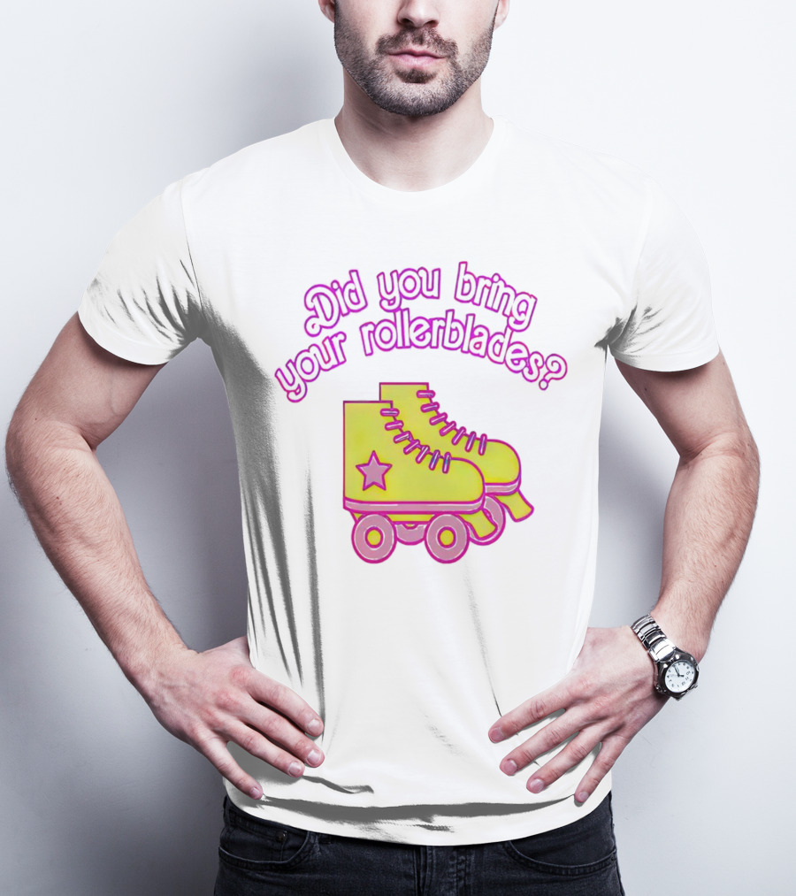 Did You Bring Your Rollerblades Retro Neon Yellow Pink Star Roller Skates T-Shirt