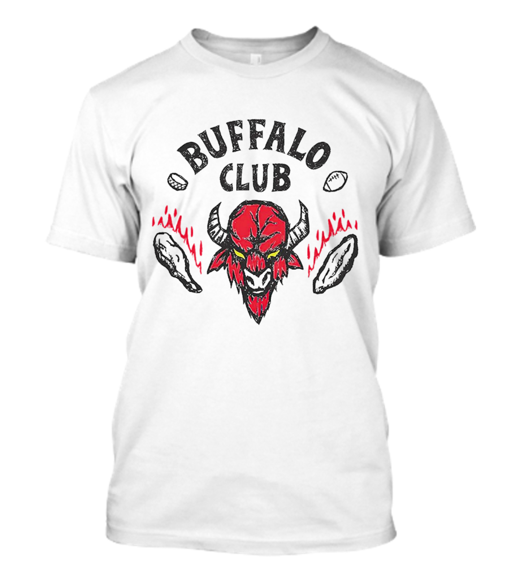 Buffalo Club Red Fiery Horned Beast With Footballs And Wings T-Shirt