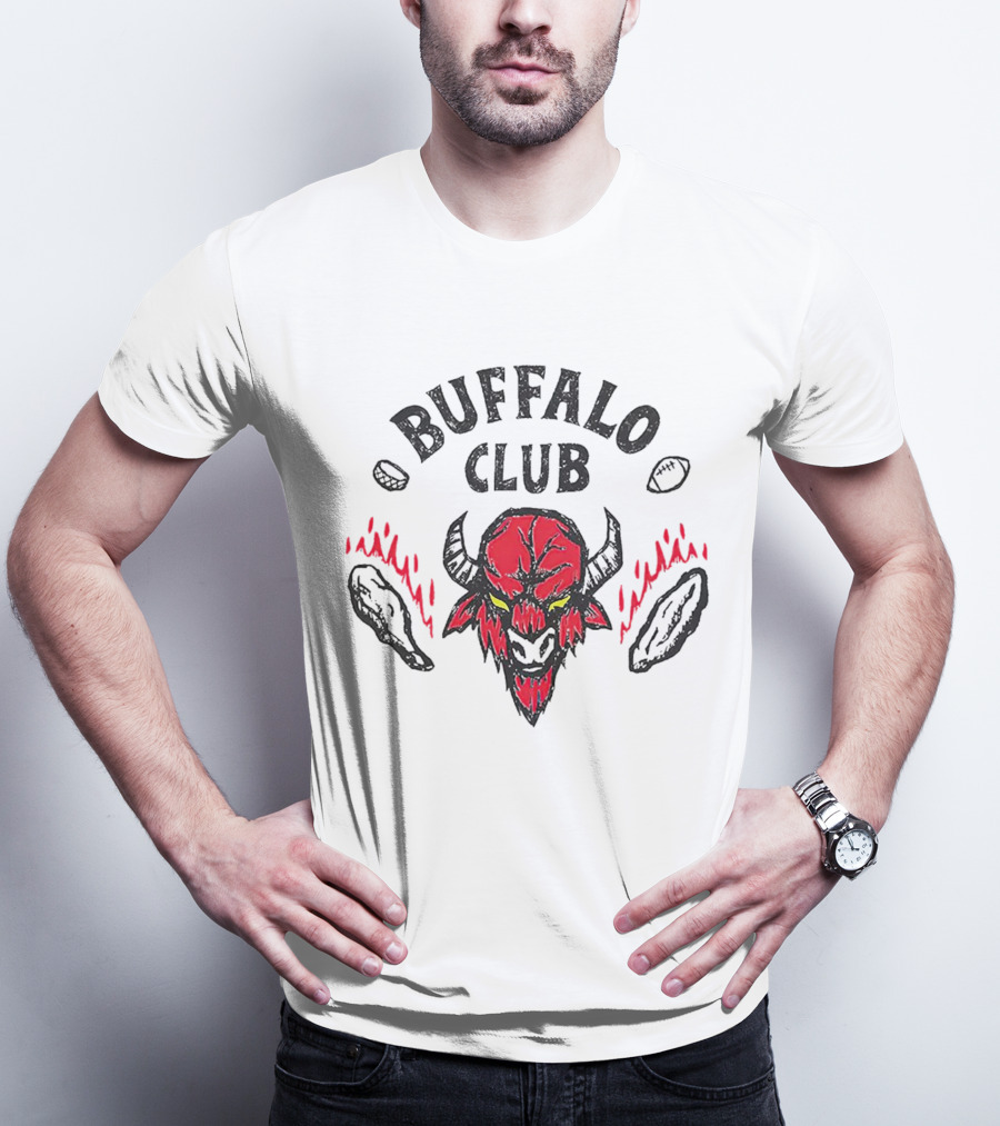 Buffalo Club Red Fiery Horned Beast With Footballs And Wings T-Shirt