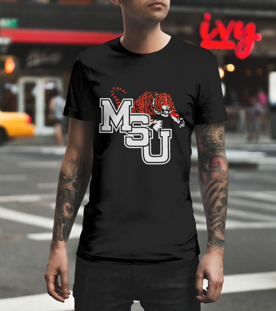 MSU Tiger Logo With Fierce Tiger Image T-Shirt
