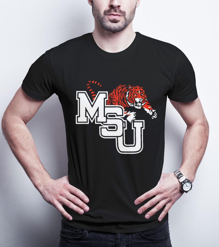 MSU Tiger Logo With Fierce Tiger Image T-Shirt