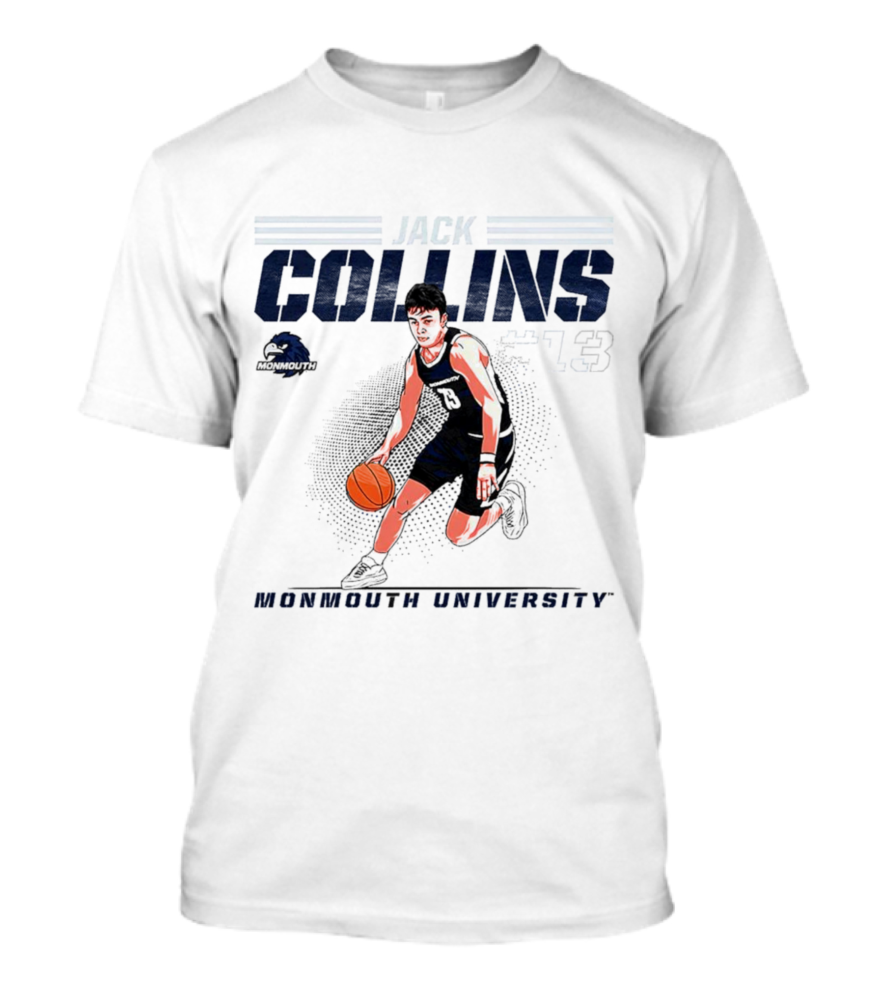 Jack Collins Monmouth University Basketball Number 13 Caricature T-Shirt