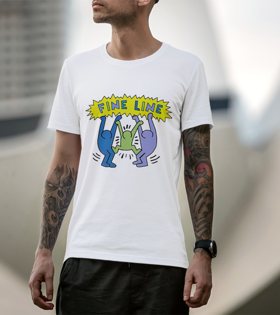 Fine Line Colorful Figures In Haring T-Shirt