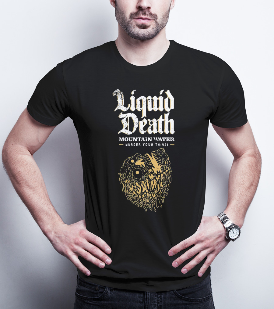 Liquid Death Mountain Water Murder Your Thirst Skull Head T-Shirt