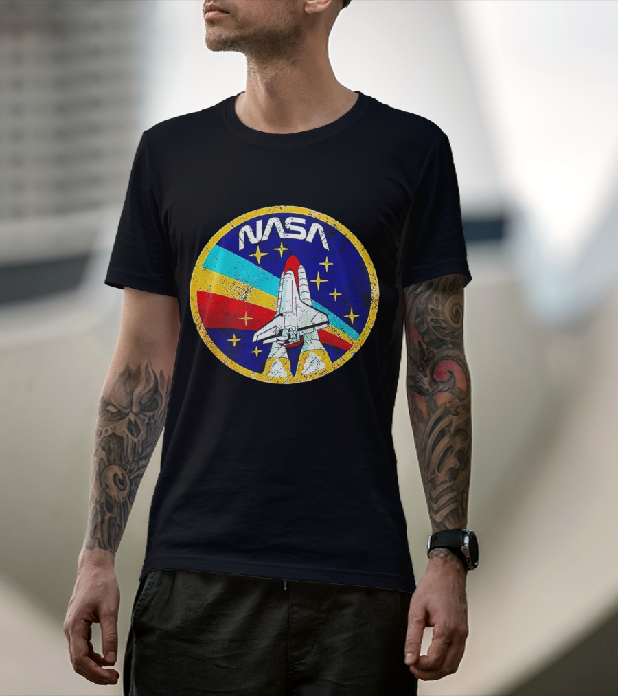 NASA Logo Space Shuttle Retro Rocket Stars T-Shirt