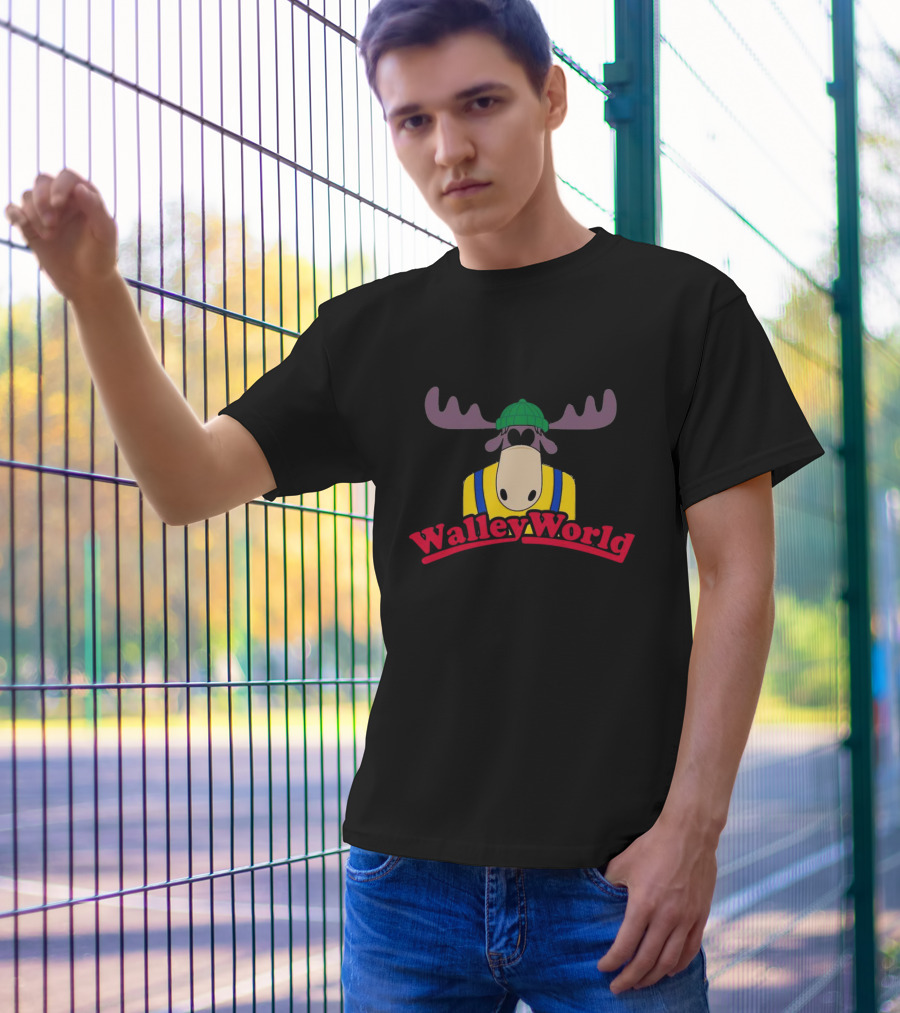 Walley World Moose Cartoon Character In Green Hat And Yellow T-Shirt