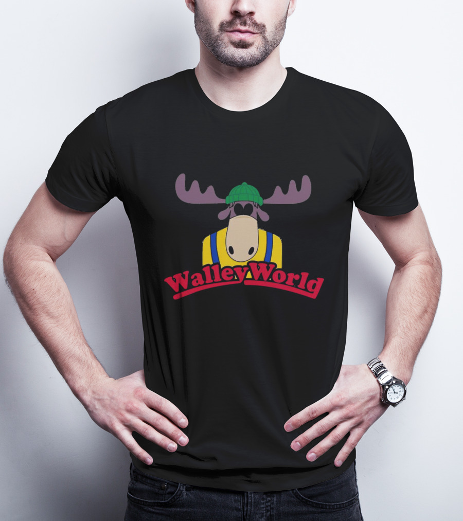 Walley World Moose Cartoon Character In Green Hat And Yellow T-Shirt