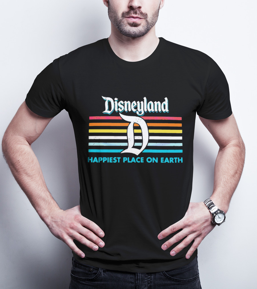Disneyland Happiest Place On Earth Retro Stripes Logo Ringer T-Shirt