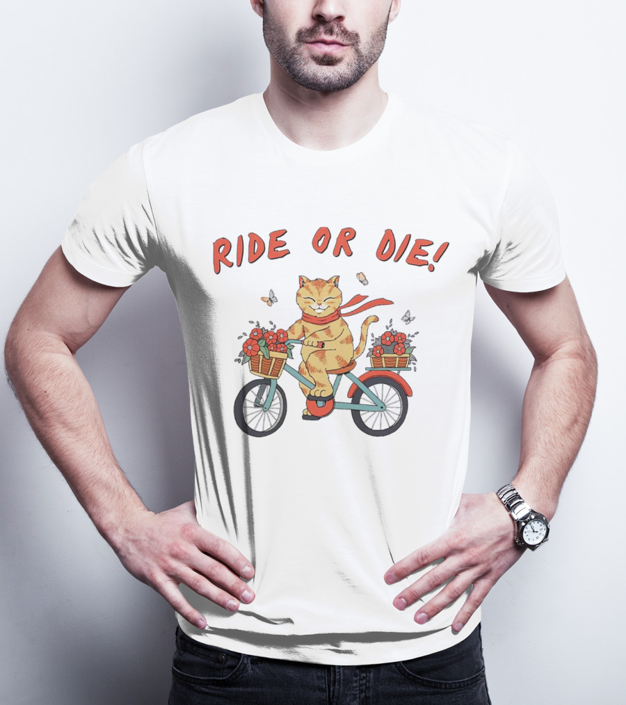 Ride Or Die Catana Bike Riding Cat With Flowers And Scarf T-Shirt