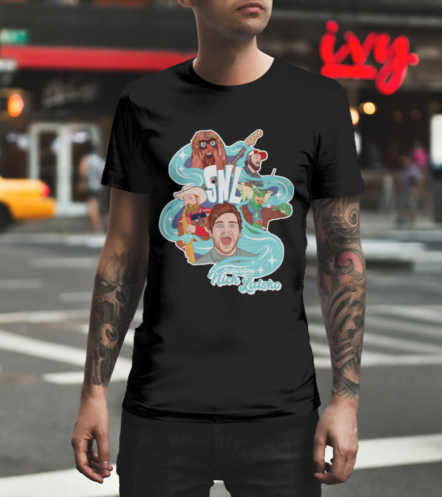 Saturday Nick Lutsko SNL Characters And Music Elements T-Shirt