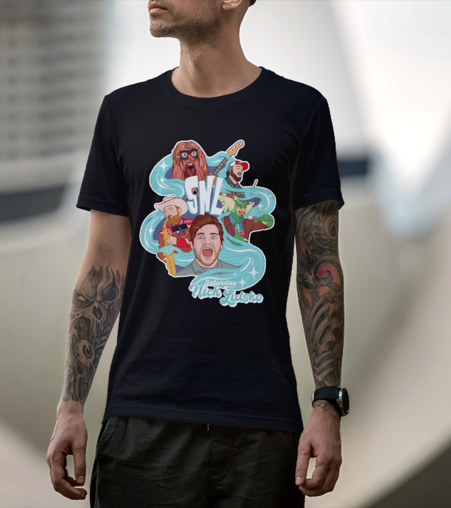 Saturday Nick Lutsko SNL Characters And Music Elements T-Shirt