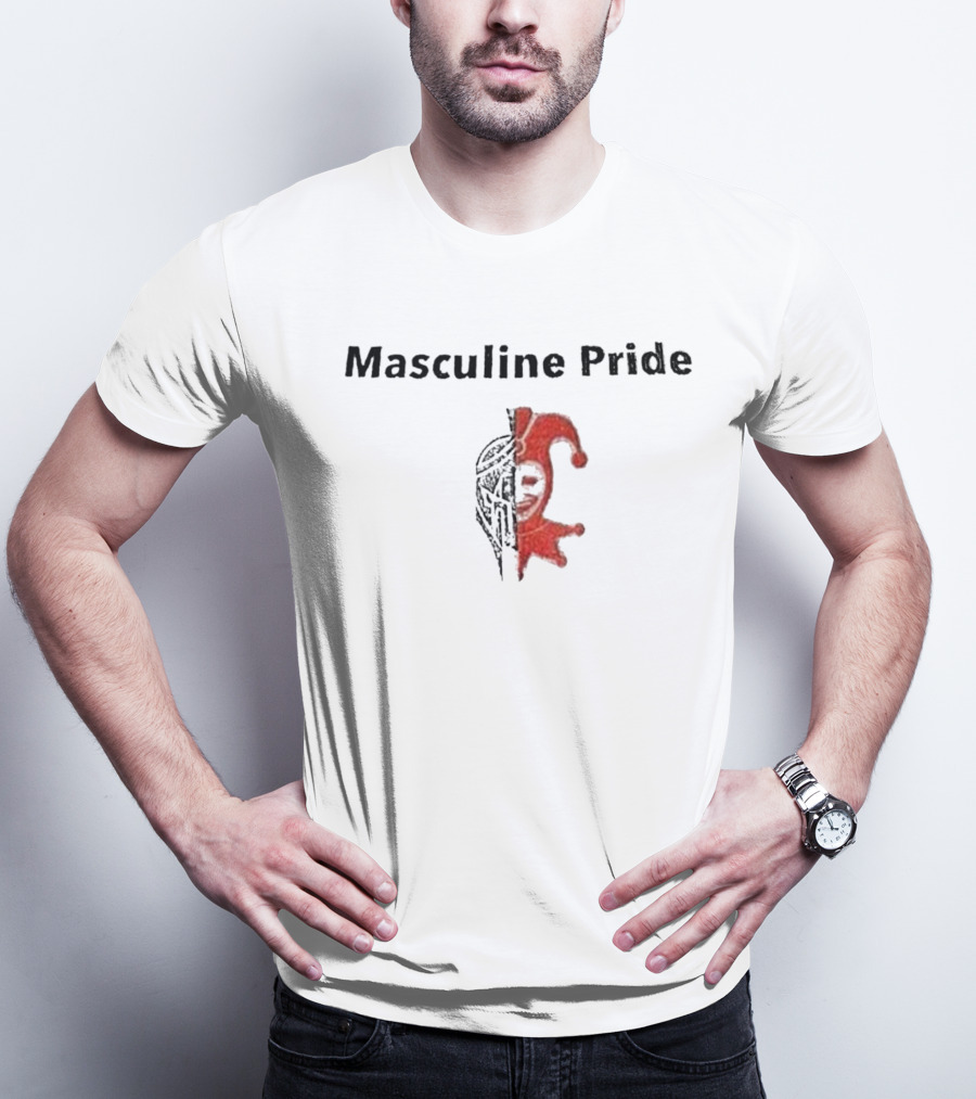 Masculine Pride Jester And Warrior Helmet Fusion T-Shirt
