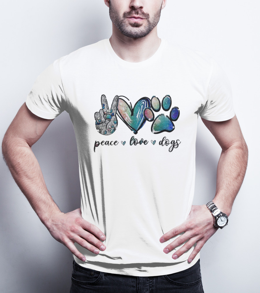 Peace Love Dogs Heart Paw涼 T-Shirt