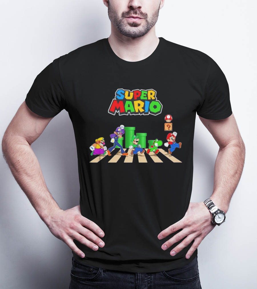 Super Mario Characters Abbey Road Crosswalk With Luigi Yoshi And Waluigi T-Shirt