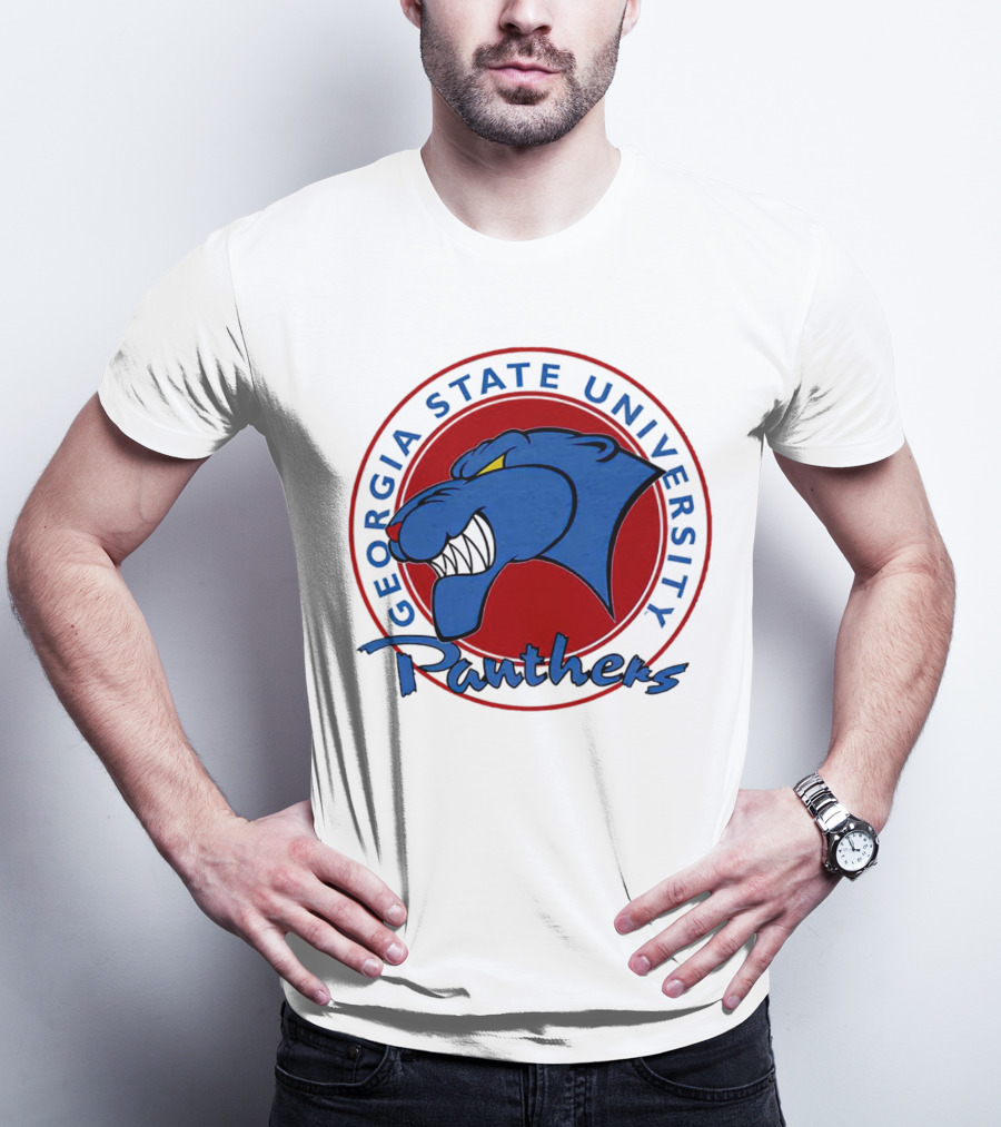 Georgia State University Panthers Blue Panther Head On Red Circle T-Shirt