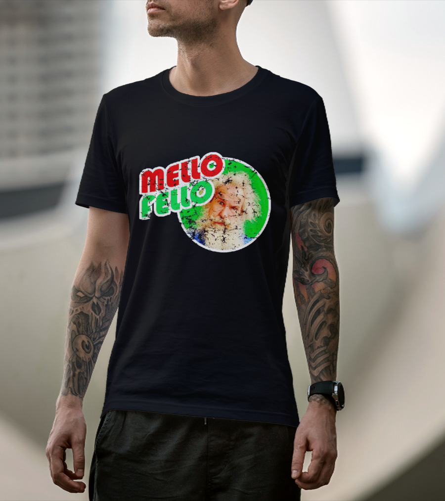 Mello Fello Vintage Distressed Green Red Circle With Bearded Man T-Shirt