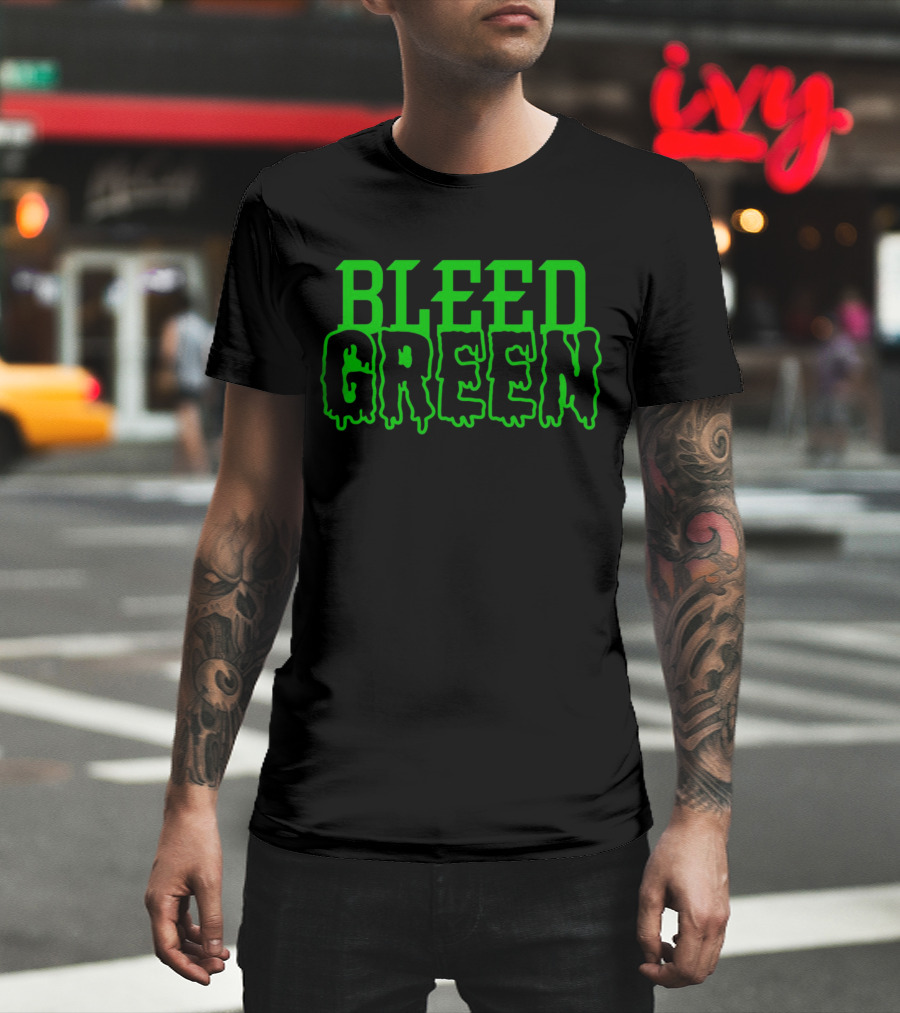 Bleed Green Dripping Neon Text T-Shirt