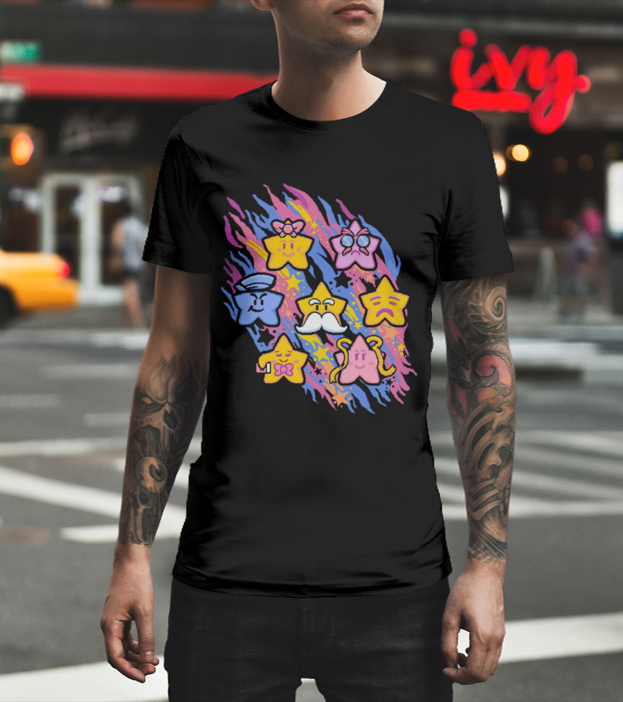 Paper Mario Star Spirits Characters With Colorful Background T-Shirt
