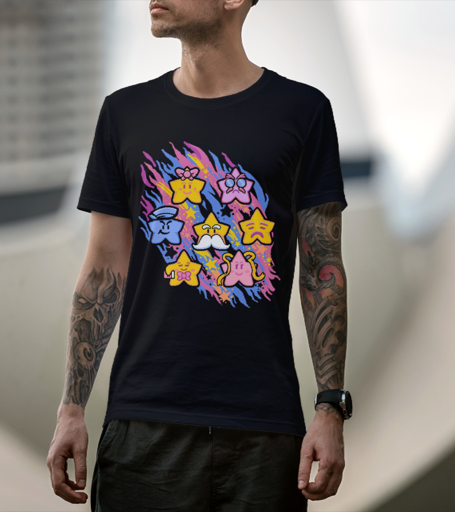 Paper Mario Star Spirits Characters With Colorful Background T-Shirt