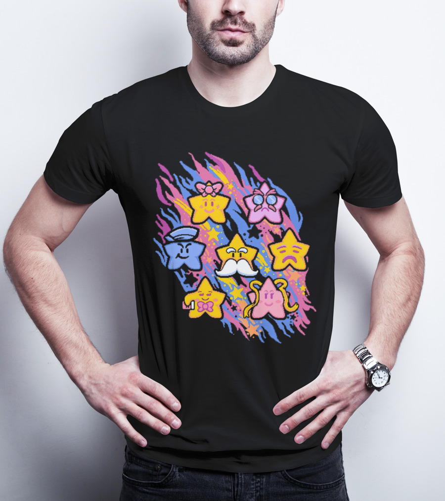 Paper Mario Star Spirits Characters With Colorful Background T-Shirt