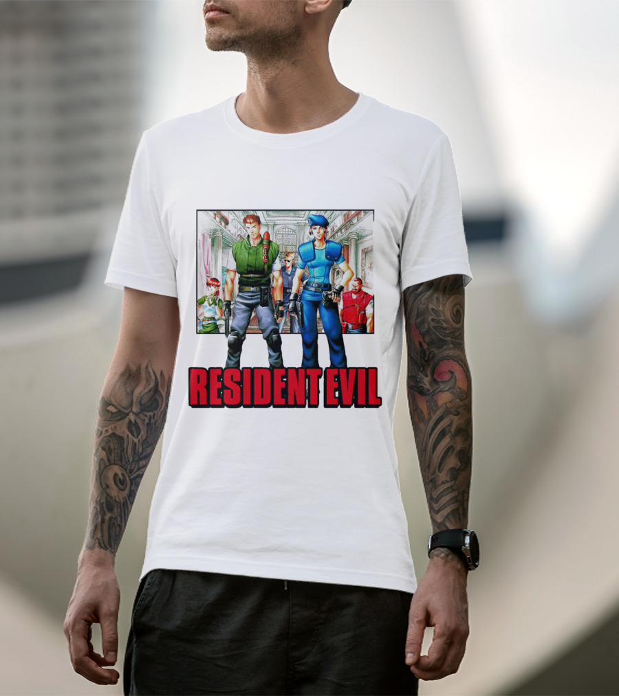Resident Evil Classic Characters And Mansion Scene T-Shirt
