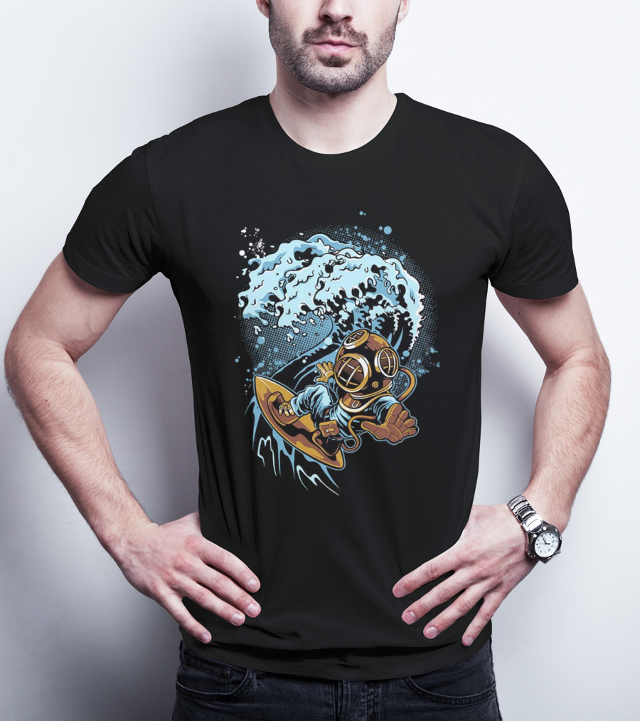 Vintage Diver Riding Cosmic Wave T-Shirt