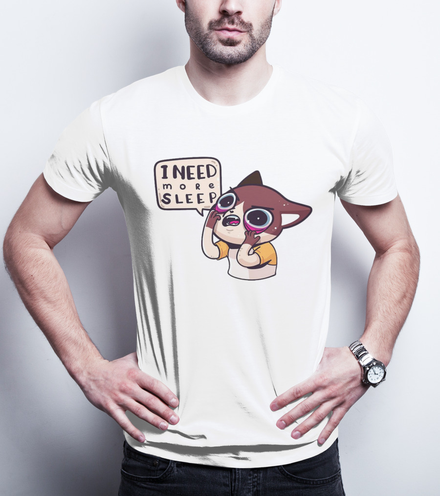 I Need More Sleep Tired Cartoon Character With Big Eyes And Pajamas T-Shirt