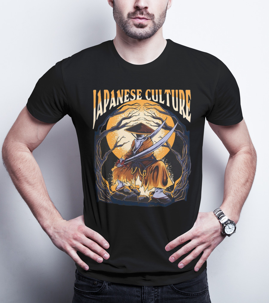 Samurai And Japanese Culture Moonlit Warrior Scene T-Shirt