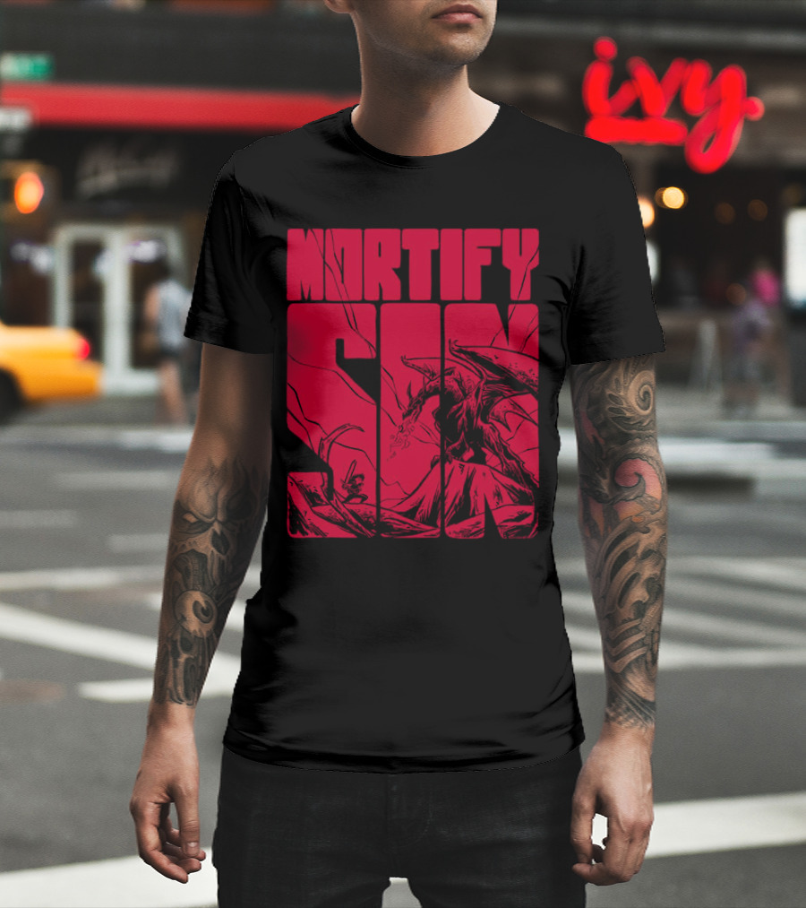 MORTIFY SIN Dark Battle With Fiery Behemoth T-Shirt