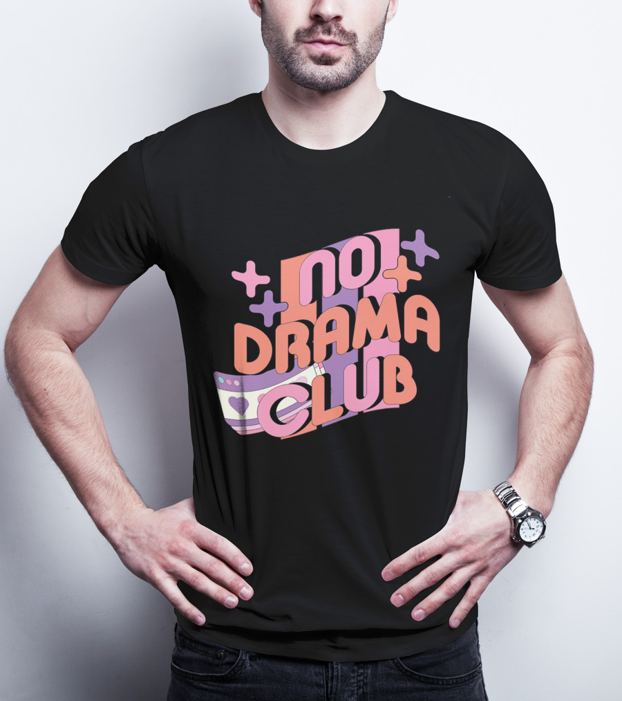 No Drama Club Cute Cartoon Heart Stripes And Shapes T-Shirt