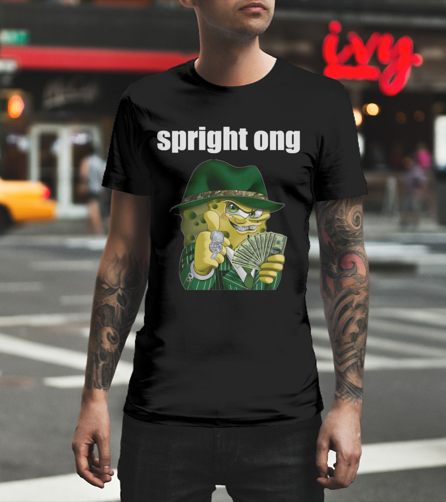 Spright Ong Money Spongebob In Green Suit With Cash T-Shirt