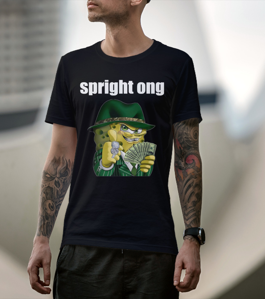 Spright Ong Money Spongebob In Green Suit With Cash T-Shirt