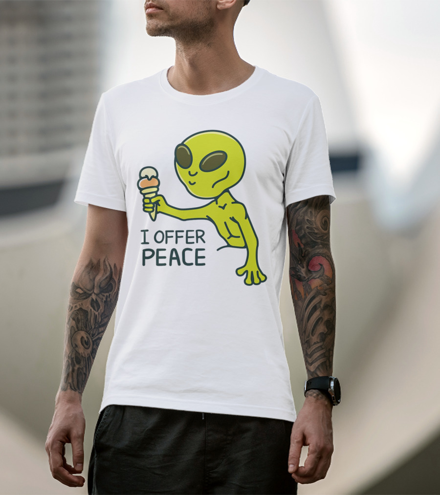 Alien Offering Peace With Ice Cream Cone T-Shirt