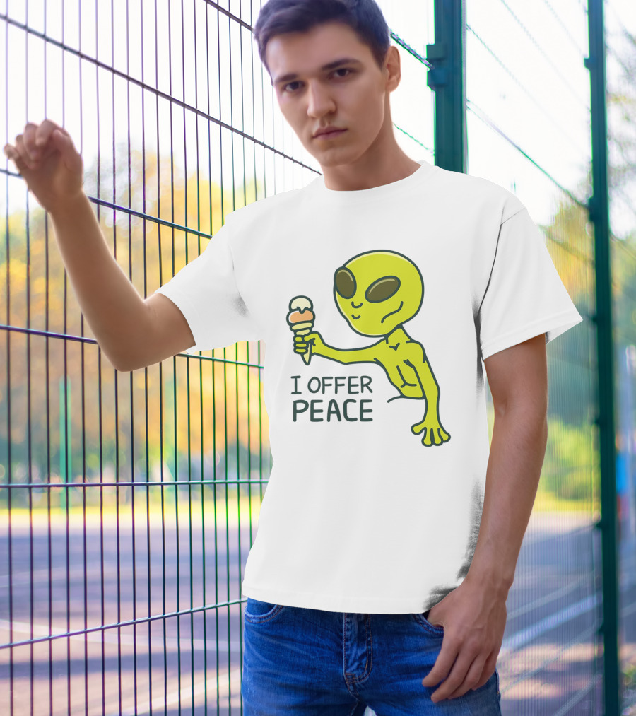 Alien Offering Peace With Ice Cream Cone T-Shirt