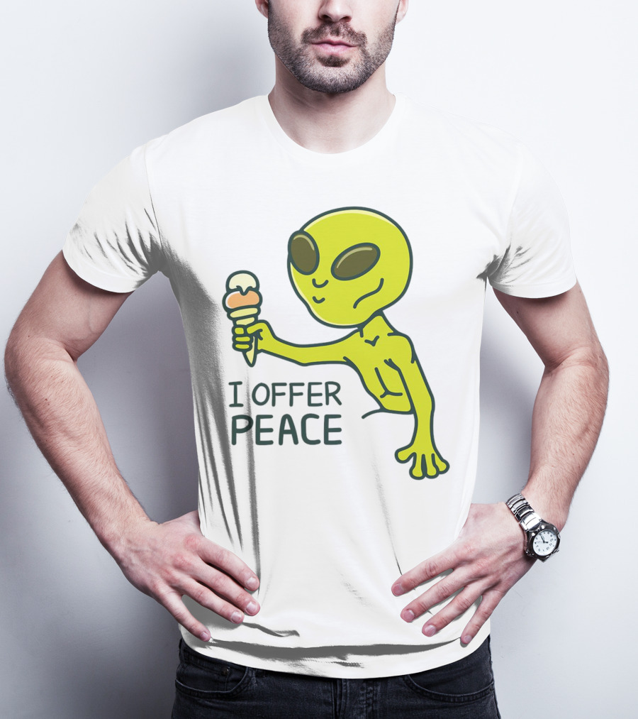 Alien Offering Peace With Ice Cream Cone T-Shirt