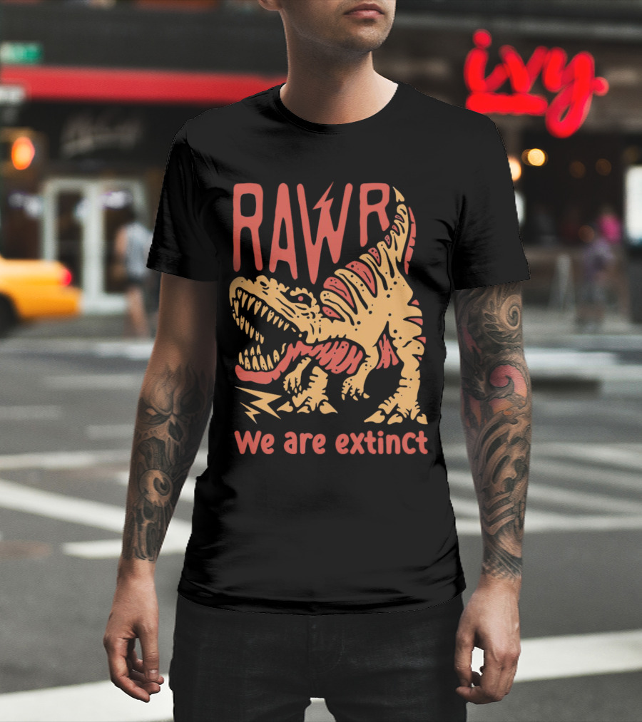 RAWR Dinosaur We Are Extinct Red And Yellow T-Shirt