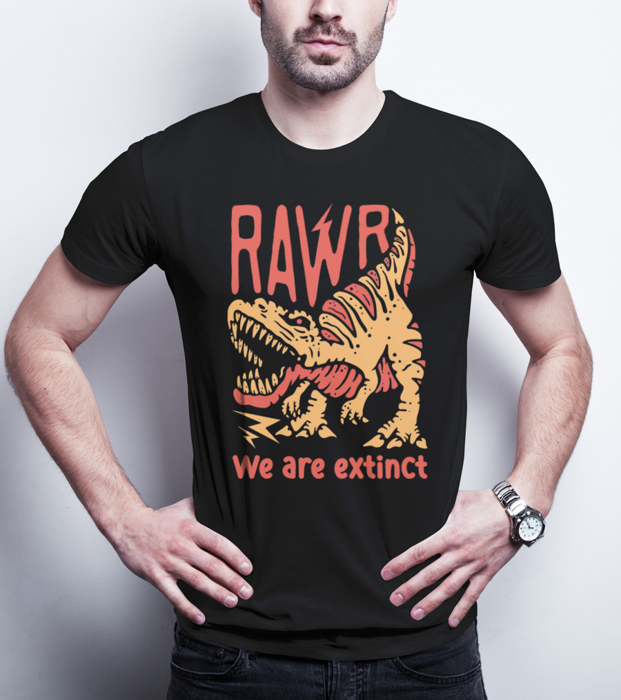 RAWR Dinosaur We Are Extinct Red And Yellow T-Shirt