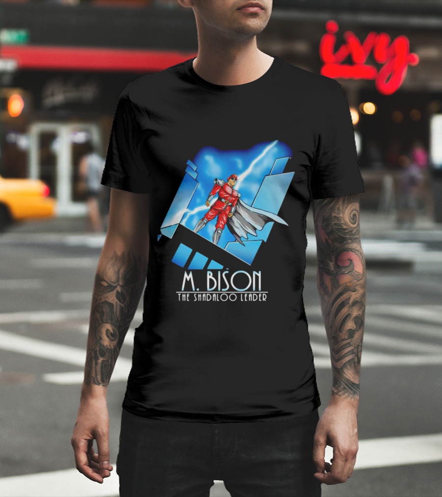 M. Bison The Shadaloo Leader Character With Lightning And Cityscape T-Shirt