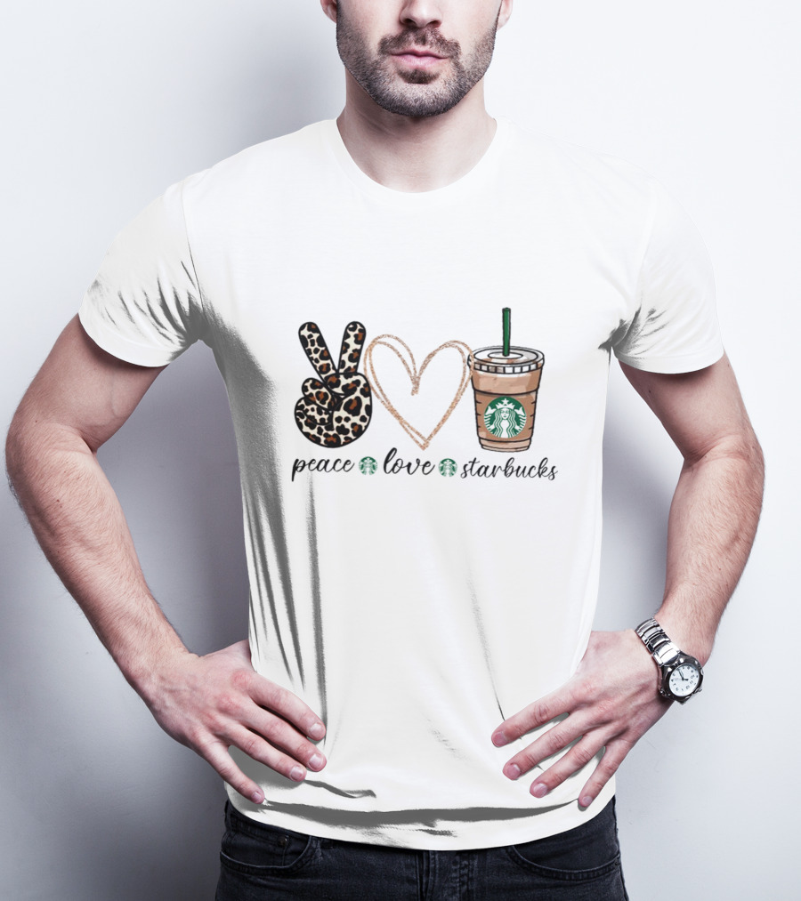 Peace Love Starbucks Leopard Print Latte T-Shirt