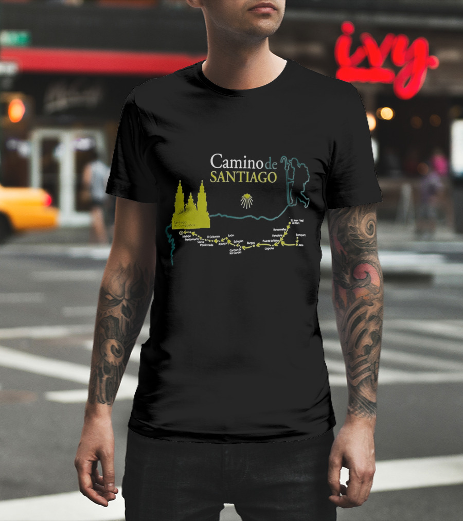 Camino De Santiago Map Santiago Compostela Route Pilgrim Journey T-Shirt