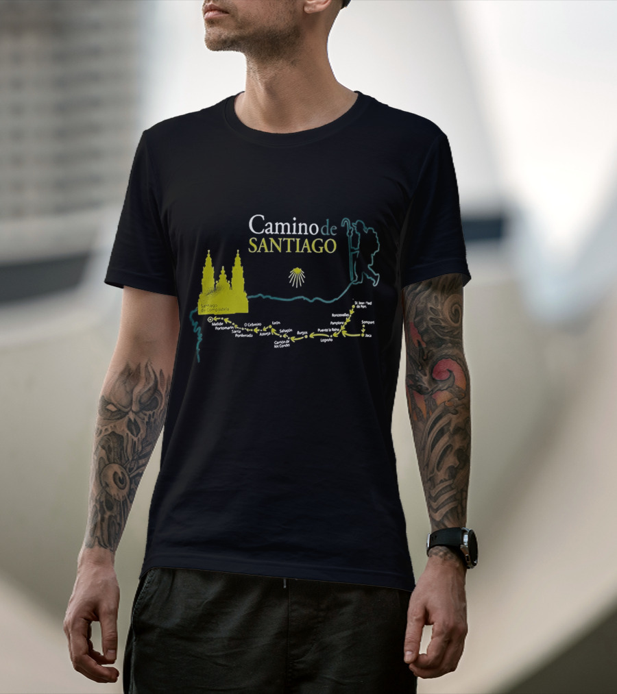Camino De Santiago Map Santiago Compostela Route Pilgrim Journey T-Shirt