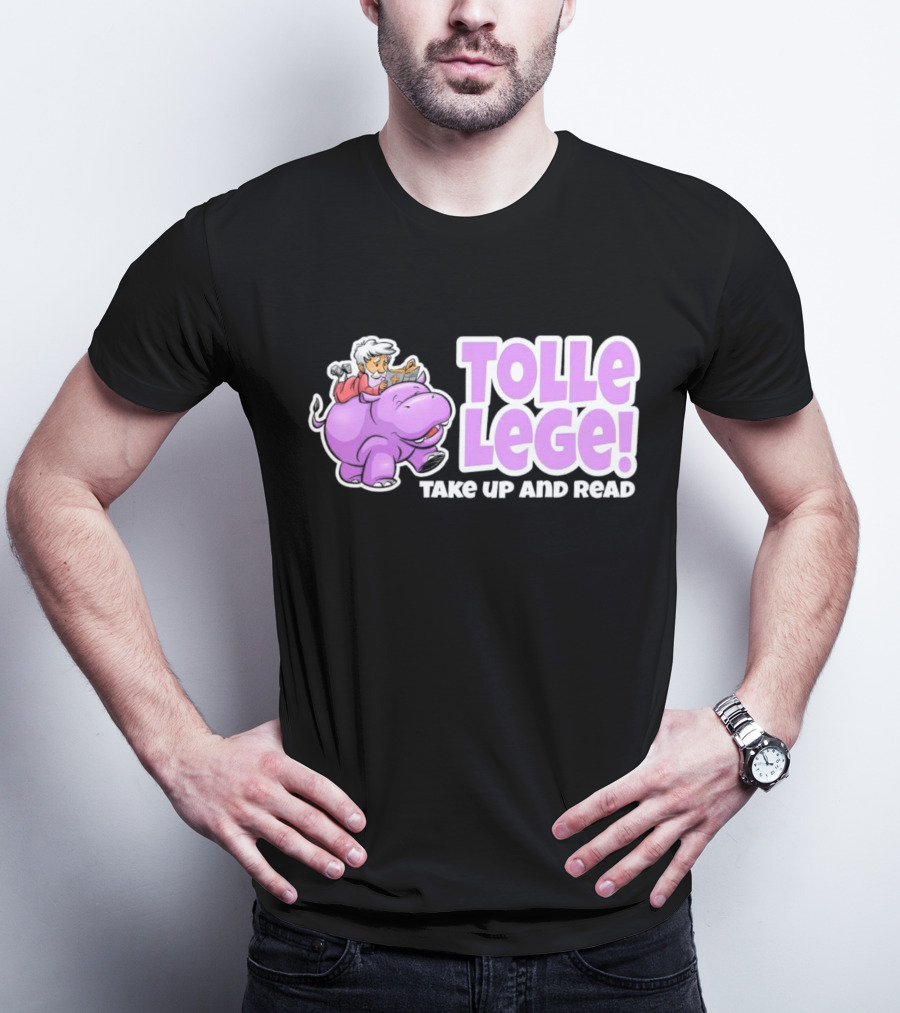 Tolle Lege Take Up And Read Purple Hippo And Child Reading T-Shirt