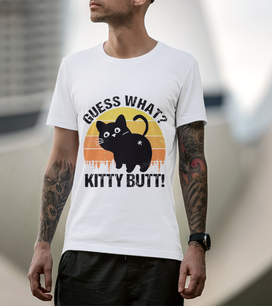 Guess What Kitty Butt Retro Sunset Forest T-Shirt