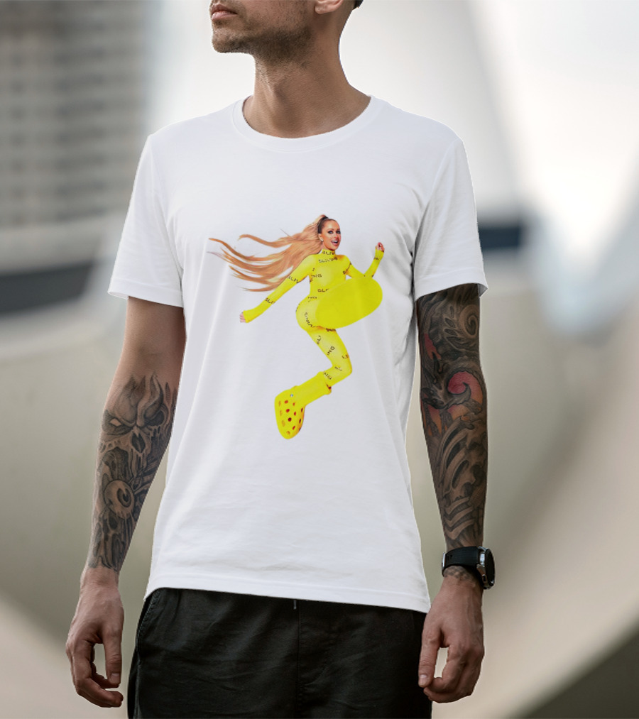Paris Hilton Yellow Slime Crocs Big Yellow Boot T-Shirt