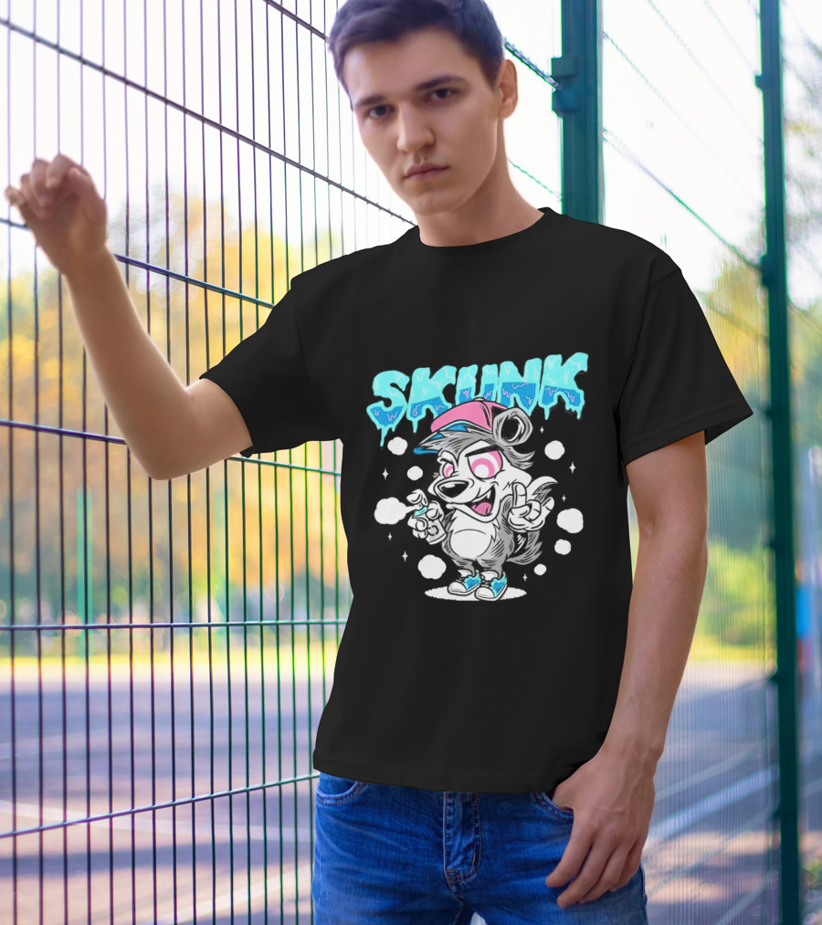 Skunk Grafiti Cartoon Hip Hop Character With Cap And Spray Paint T-Shirt
