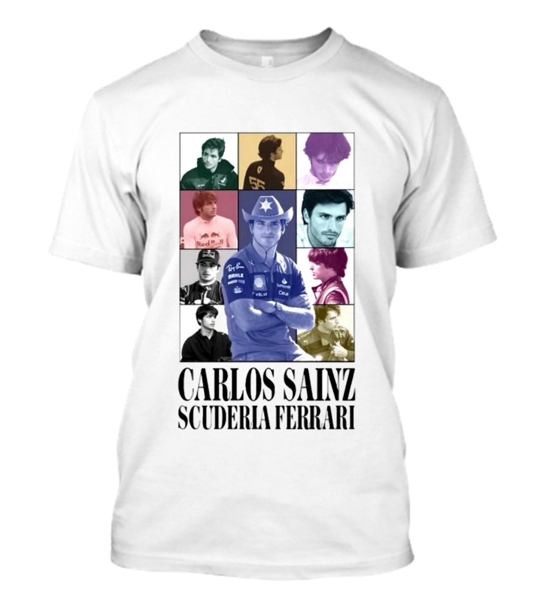 Carlos Sainz Scuderia Ferrari Red Bull Racing Portrait Collage T-Shirt
