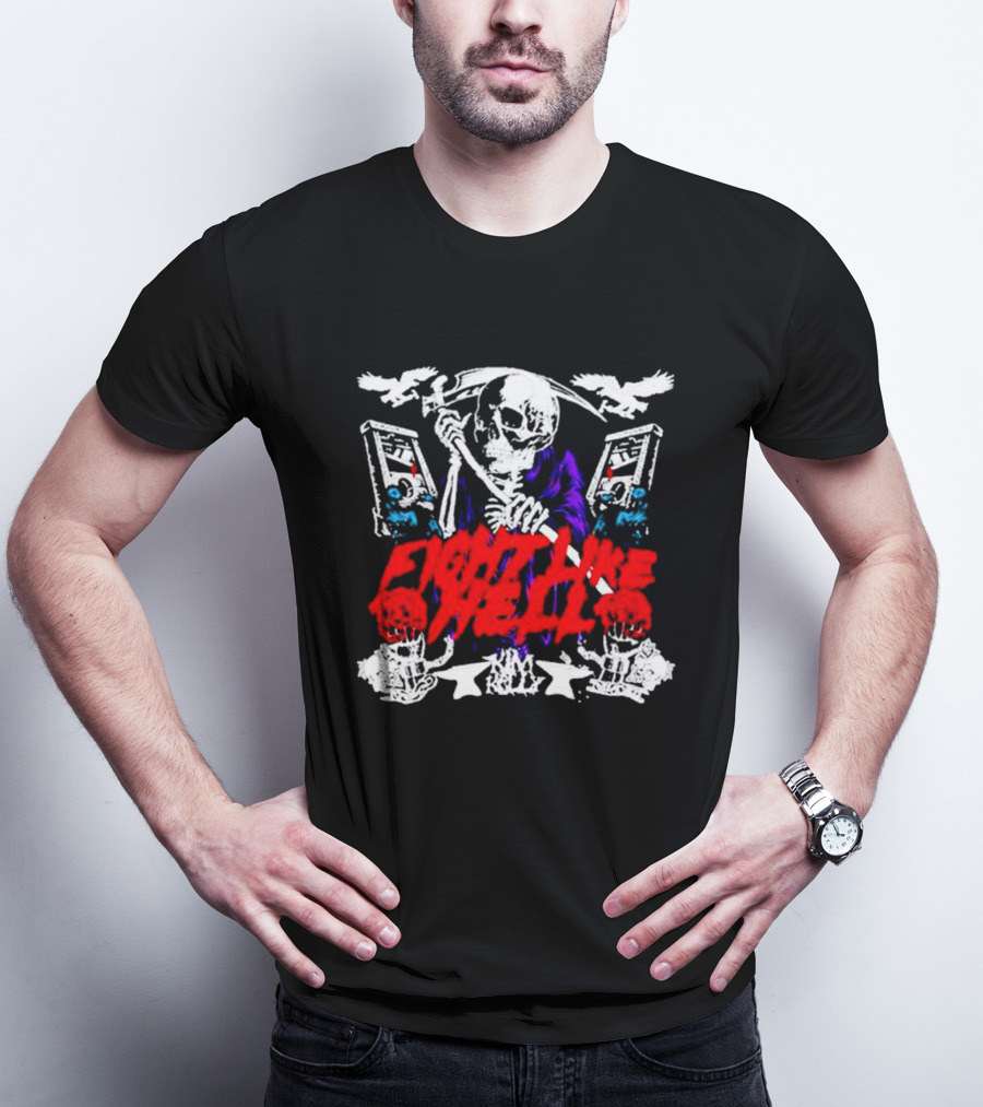 Kim Kelly Fight Like Hell Skeleton Sickle 80s Arcade T-Shirt