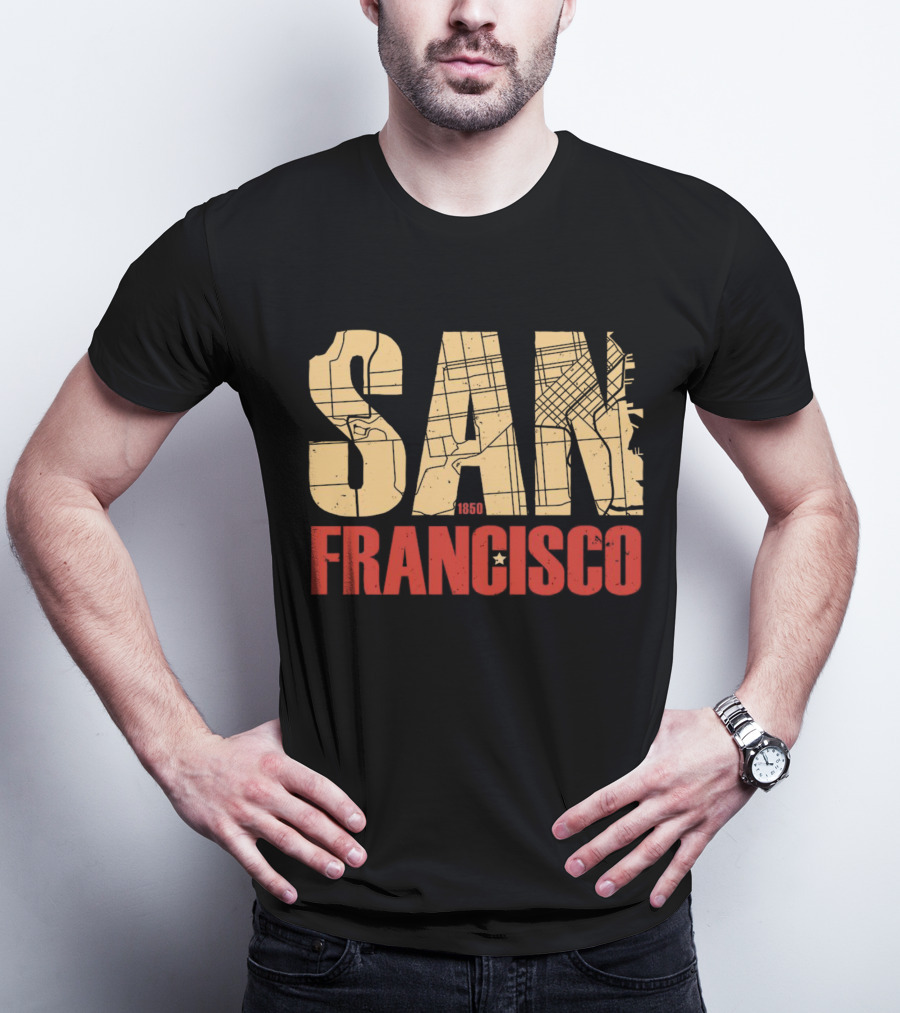San Francisco 1850 Map Typography T-Shirt
